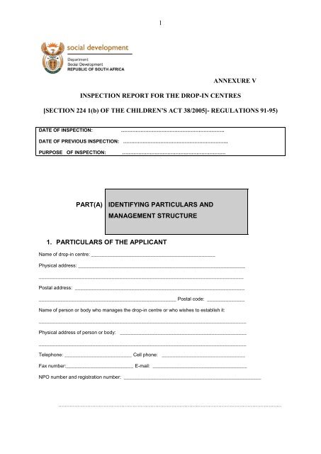 Annexure V Drop in centre inspection form