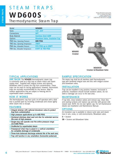 Thermodynamic Steam Trap Model WD600S - Temp-Press Inc