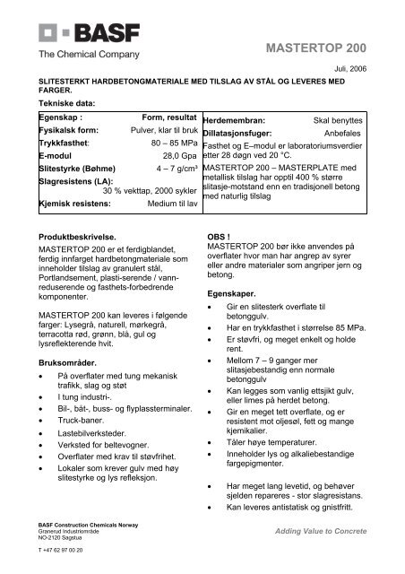 MASTERTOP 200 - BASF Construction Chemicals