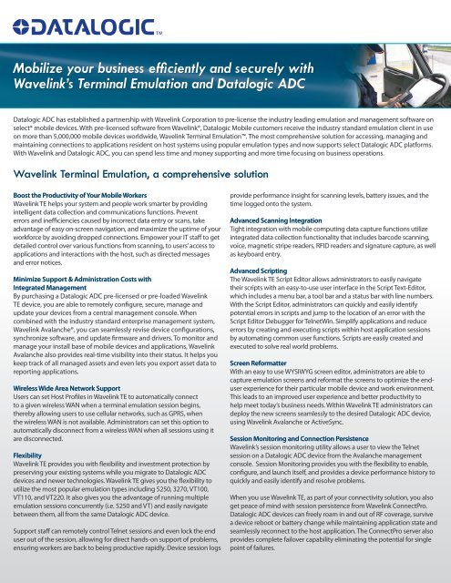 Terminal Emulation Datasheet - Wavelink Terminal Emulation Datasheet - Wavelink