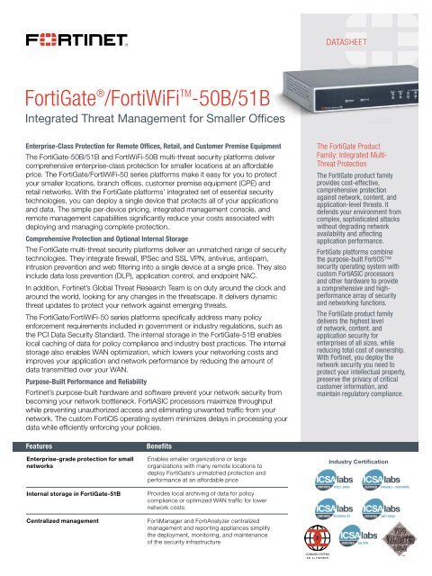 FortiGate/FortiWiFi-50B/51B Datasheet - L4 Networks