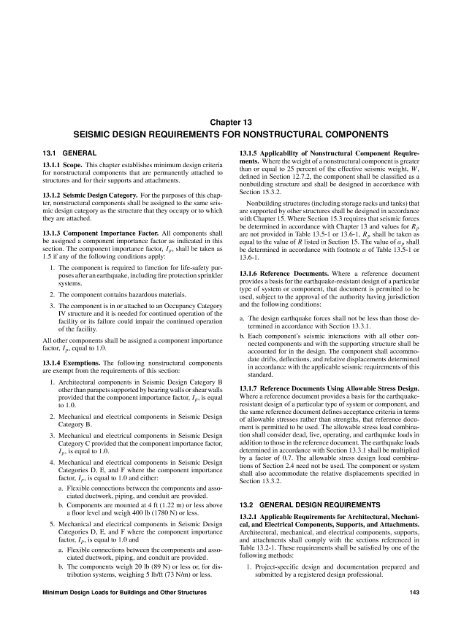 seismic design requirements for nonstructural components