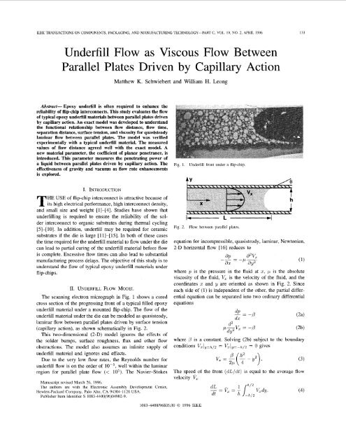 Underfill Flow as Viscous Flow Between Parallel Plates Driven - Profile