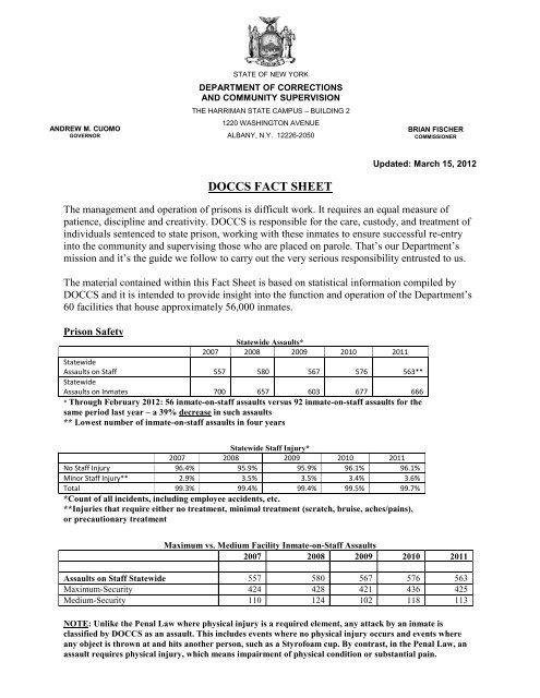 doccs fact sheet - New York State Department of Correctional Services