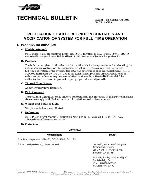 TECHNICAL BULLETIN - MD Helicopters