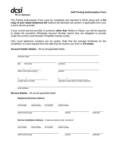 Porting Authorisation Form (PAF) - DCSI