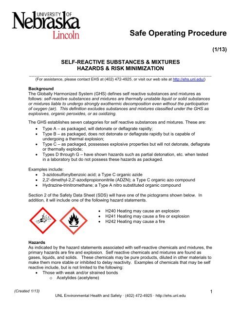 Self-Reactive Substances & Mixtures Hazards & Risk Minimization