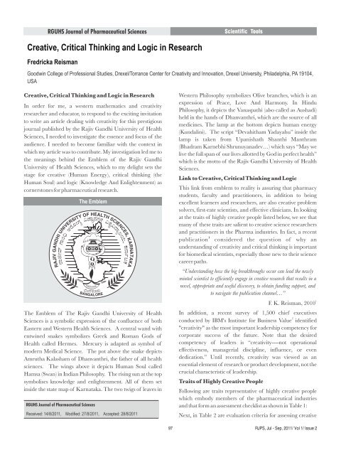 Creative, Critical Thinking and Logic in Research - Journal