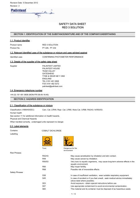 SAFETY DATA SHEET RED 3 SOLUTION - Palintest