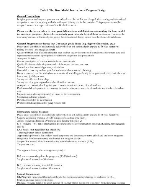 Task 1: The Base Model Instructional Program Design - Independent ...