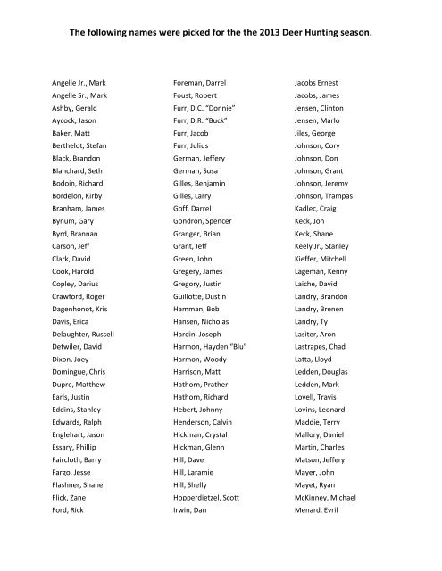 accepted deer hunters list (posted 06-21-13) - Winnebago Tribe of ...