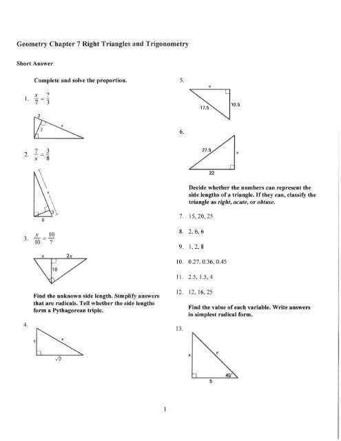 Geometry -- Right Triangles -- Trigonometry - Troy High School