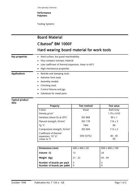 Board Material CibatoolÂ® BM 1000F Hard wearing board material ...