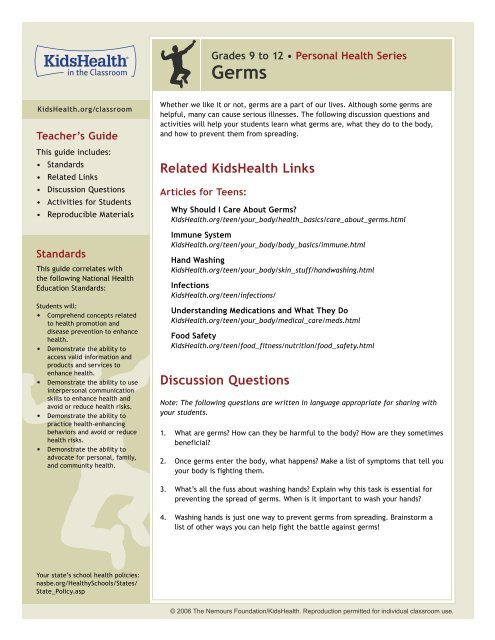 Germs (Grades 9 to 12) - KidsHealth in the Classroom