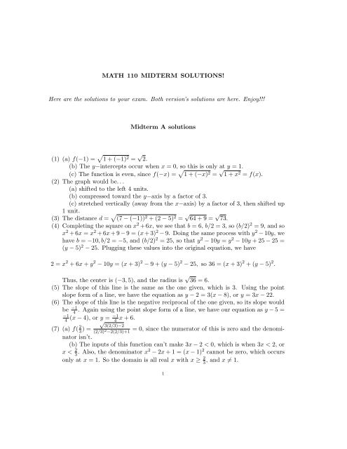 MATH 110 MIDTERM SOLUTIONS! Here are the solutions to your ...