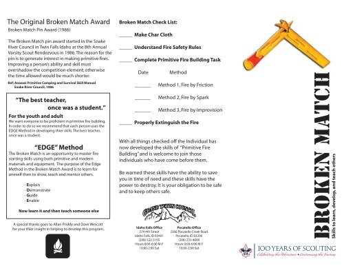 Broken Match Award - the Grand Teton Council