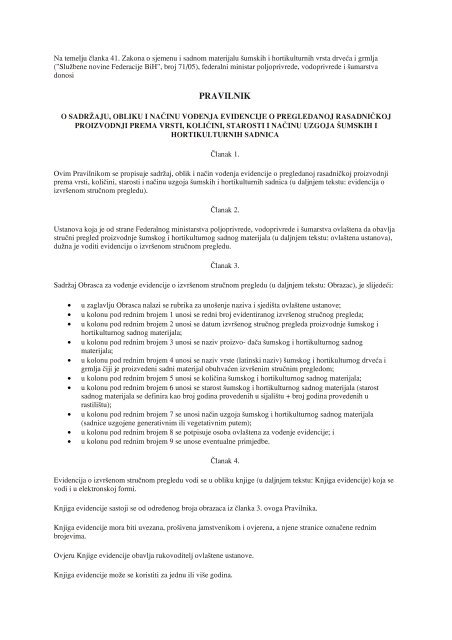Pravilnik o sadrÅ¾aju, obliku i naÄ inu voÄ enja ... - jpsumetk.ba