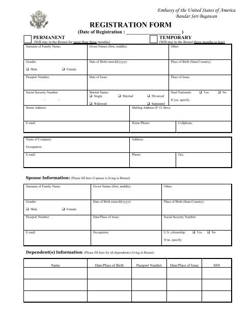 American Citizen Registration Form - Embassy of the United States ...
