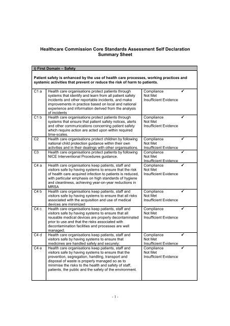 Core Standards Assessment Self Declaration