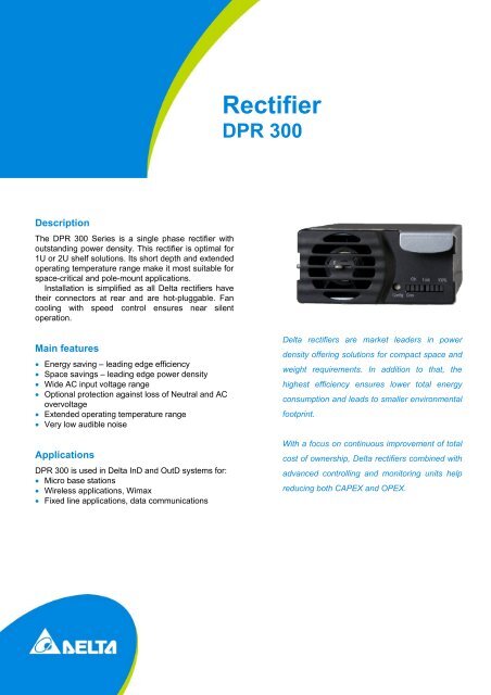 Rectifier DPR 300 - DELTA Power Solutions
