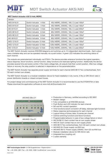 MDT Switch Actuator AKS/AKI