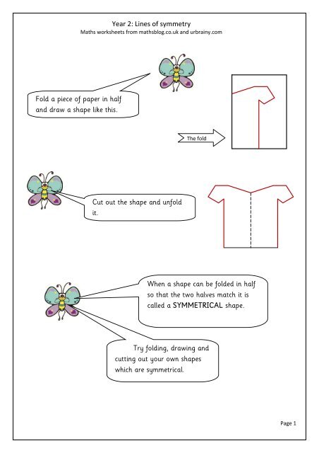 Year 2: Lines of symmetry Fold a piece of paper in half ... - Maths Blog