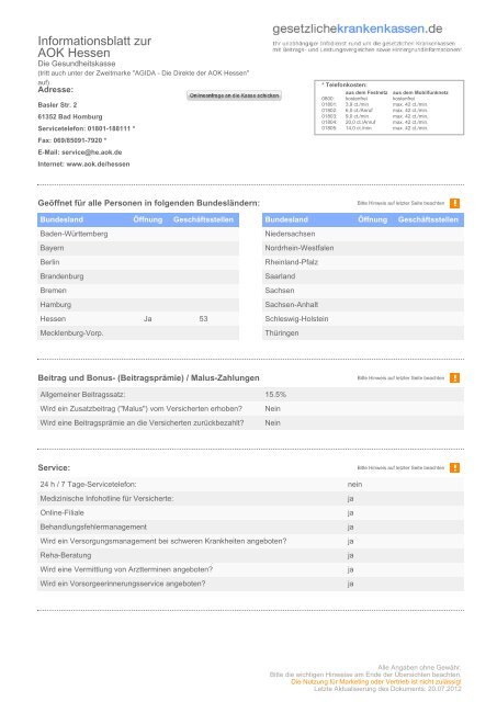 Informationsblatt zur AOK Hessen