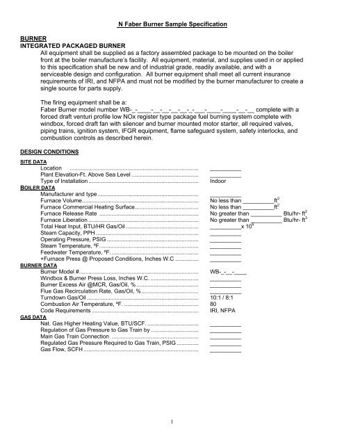 N Faber Burner Sample Specification BURNER INTEGRATED ...