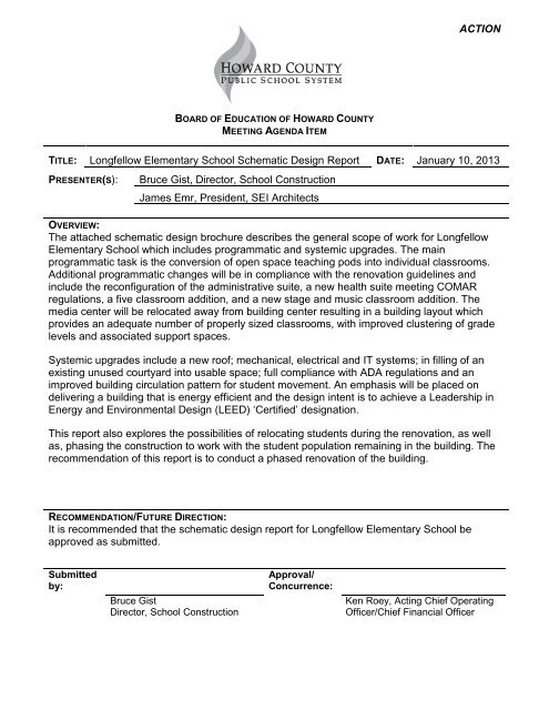 Proposed Schematic Design - Howard County Public Schools