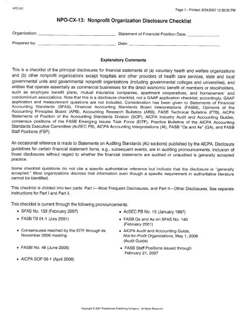 NPO-CX-13: Nonprofit Organization Disclosure Checklist - ICAN