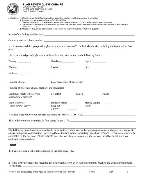 Food Questionnaire Format