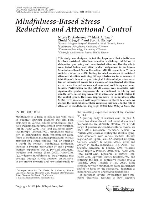 Mindfulness-based stress reduction and attentional control