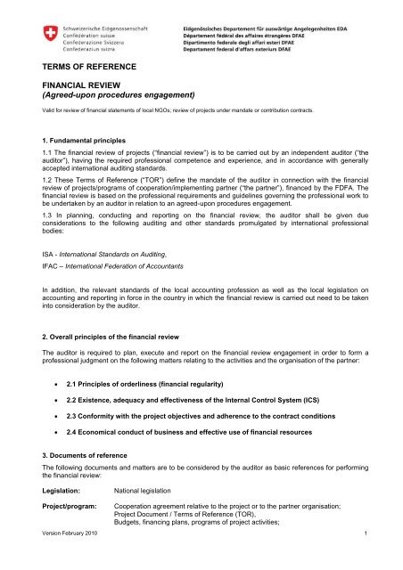 TERMS OF REFERENCE FOR INTERNAL REVIEWS - IOM