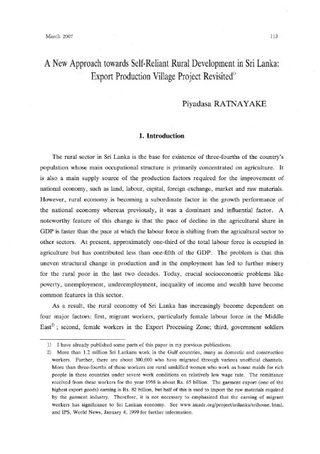 A New Approach towards Self-Reliant Rural Development in Sri Lanka