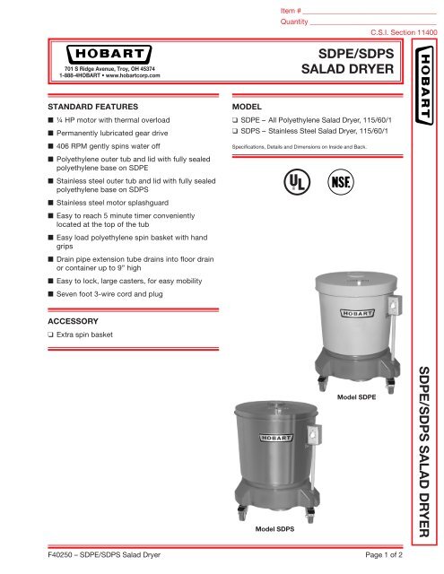 SDPE/SDPS Salad Dryer - Hobart