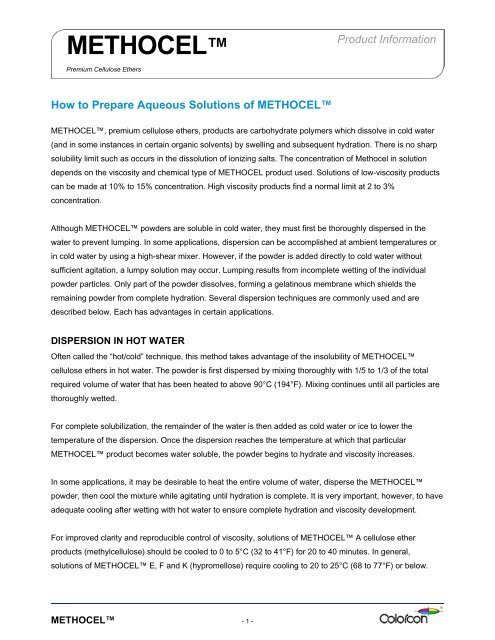 How to Prepare Aqueous Solutions of METHOCEL - Colorcon