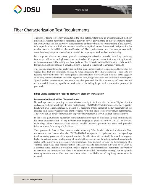 Fiber Characterization Test Requirements - JDSU