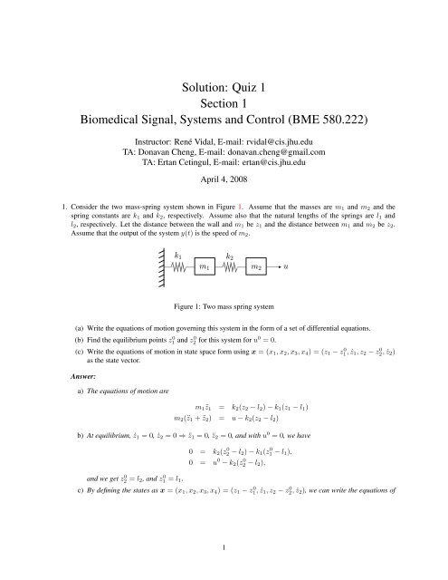 Solution: Quiz 1 Section 1 Biomedical Signal, Systems and Control ...