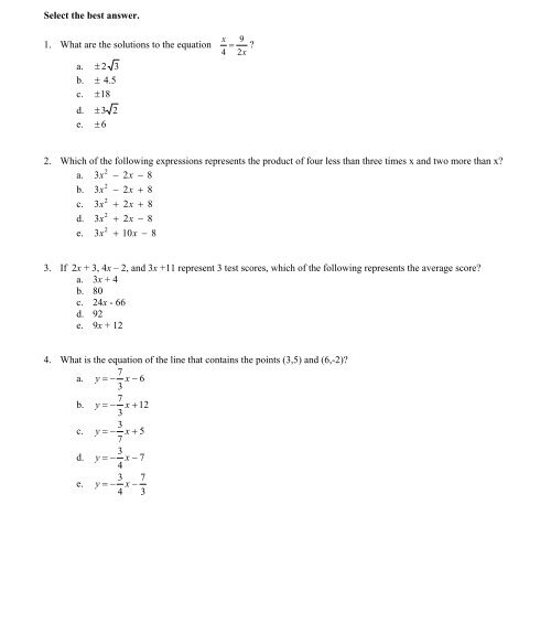 Algebra Review Worksheet Pdf