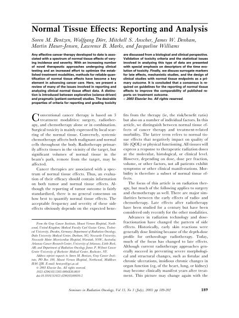 Normal Tissue Effects: Reporting and Analysis