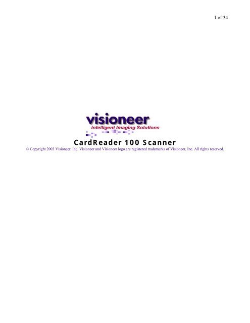 CardReader 100 Scanner - Visioneer Product Support and Drivers