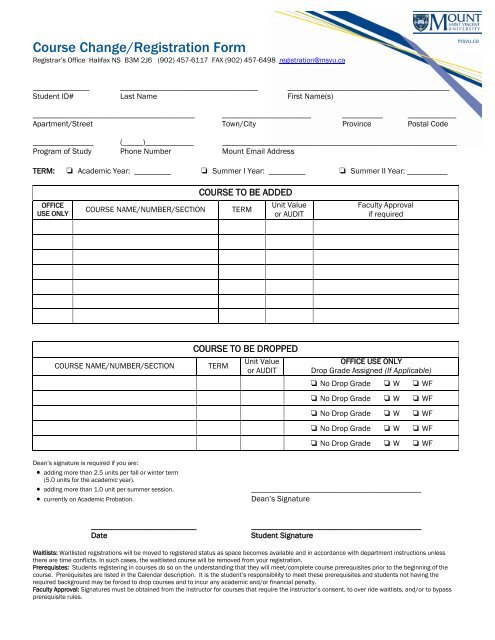 Course Change/Registration Form