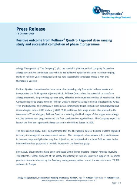 Press Release - Allergy Therapeutics