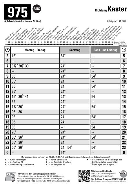 975 Kaster Richtung BUS Abfahrtshaltestelle: Horrem Bf - REVG