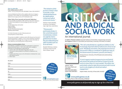 Critical and Radical Social Work flyer - Policy Press