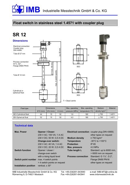 Datasheet / Order Information - IMB Industrielle Messtechnik GmbH ...