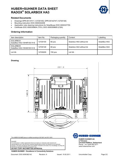 HUBER+SUHNER DATA SHEET R