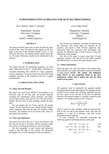 Full paper formatting Instructions