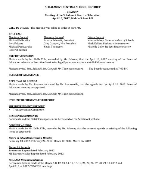 Minutes - Schalmont Central Schools