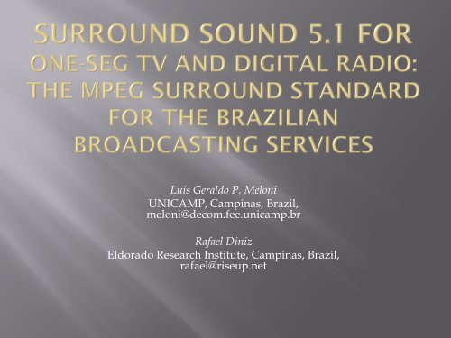 Surround Sound 5.1 for one-seg TV and digital radio: the ... - SET